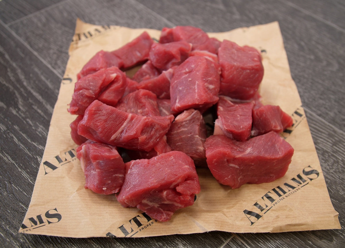 Diced Beef Stewing Steak (500g) – Althams Butchers
